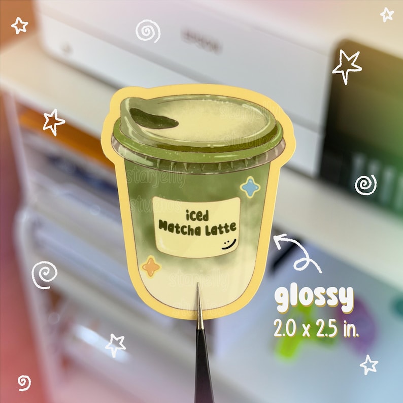 Iced Matcha Latte Sticker | Cute Kawaii Drink | Green Tea Aesthetic ...