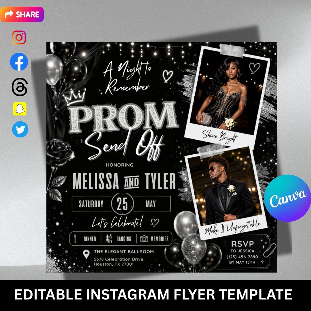 Prom Send off Flyer, DIY Prom Flyer, Prom Canva Template, Prom Send Off ...