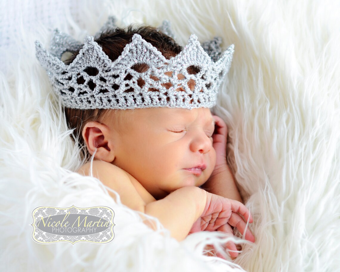 Lace Baby Crown Photo Prop *pattern* Crochet Sparkly Silver Prince or ...