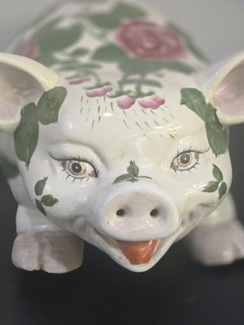 Large Cabbage Roses Ceramic Pig Figurine 18” Wemyss Style Floral - Etsy ...