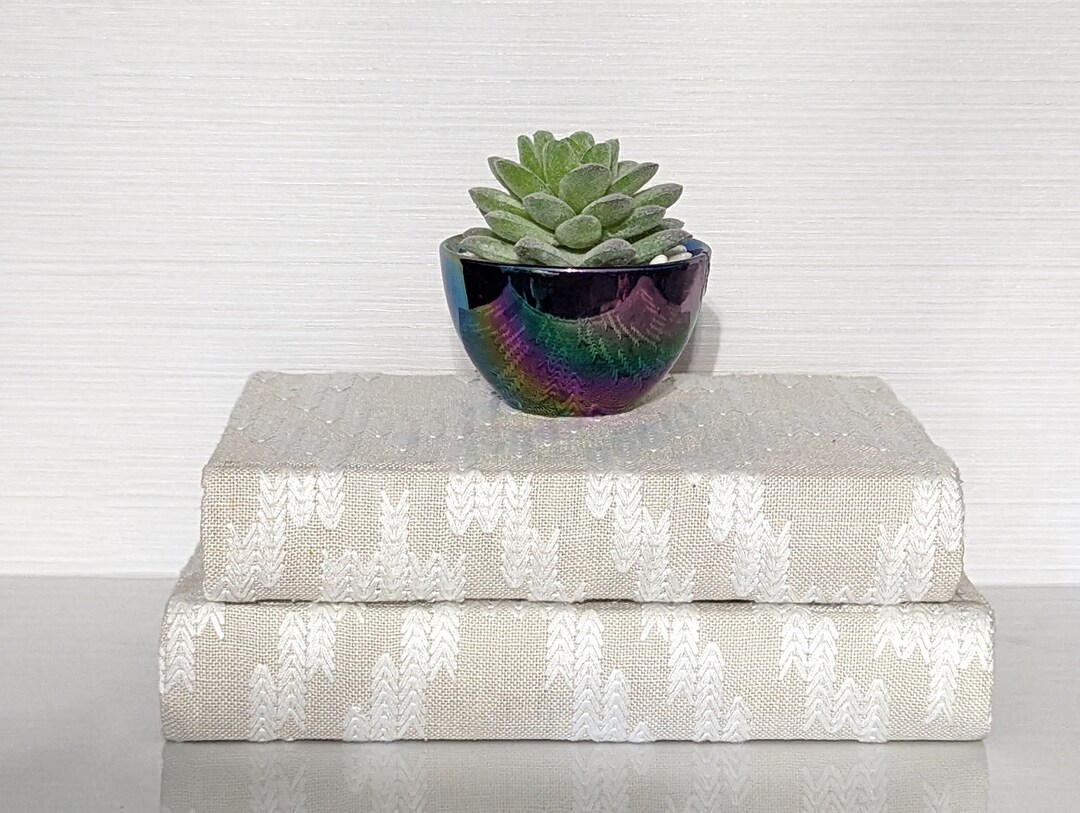 Wheat Beige Linen Books, Set of 2, Designer Decorative Books, White ...