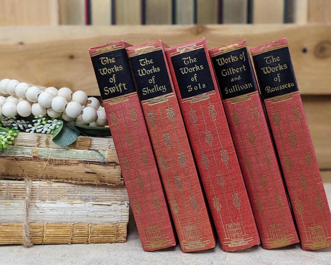 Small Ornate Books, Antique Decorative Book Set, Red Gold Books for ...