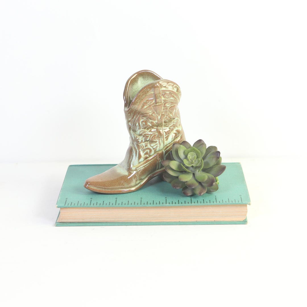 Vintage Frankoma Miniature Boot Planter Plainsman Prairie Green Pottery ...