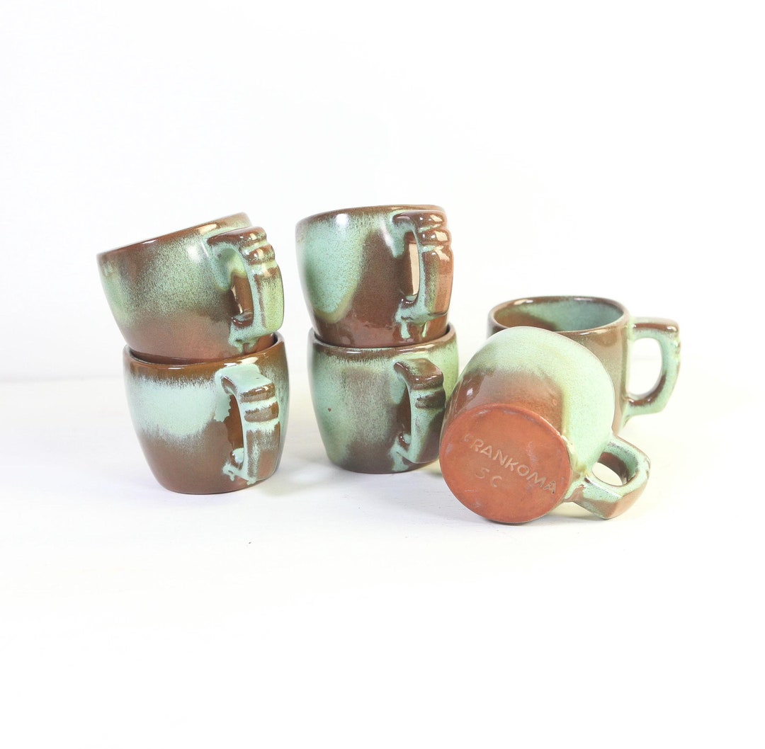 Vintage Frankoma Mugs | Plainsman Prairie Green Pottery | Small 6 Ounce ...