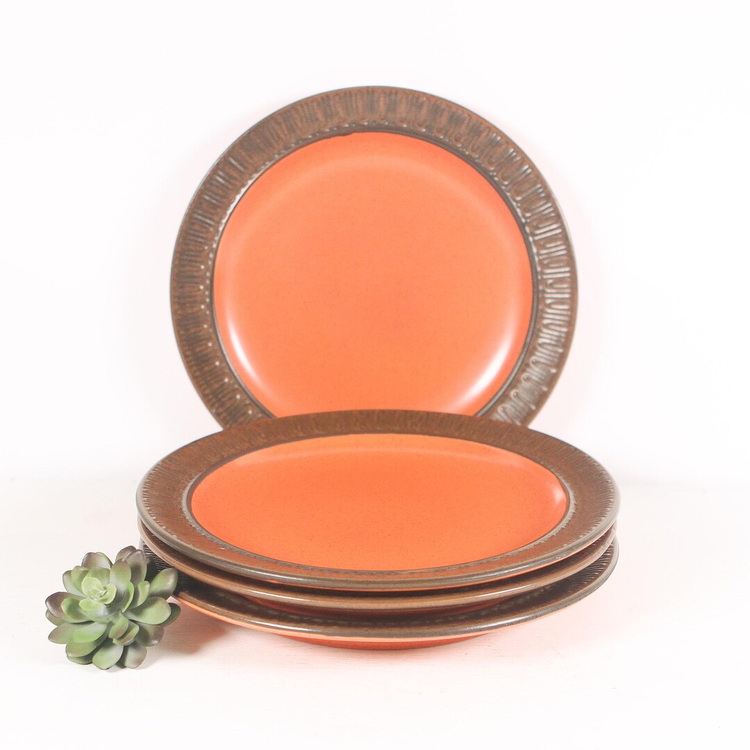 Vintage Red Wing Dinner Plates | Hearthstone Orange Speckle With Brown ...