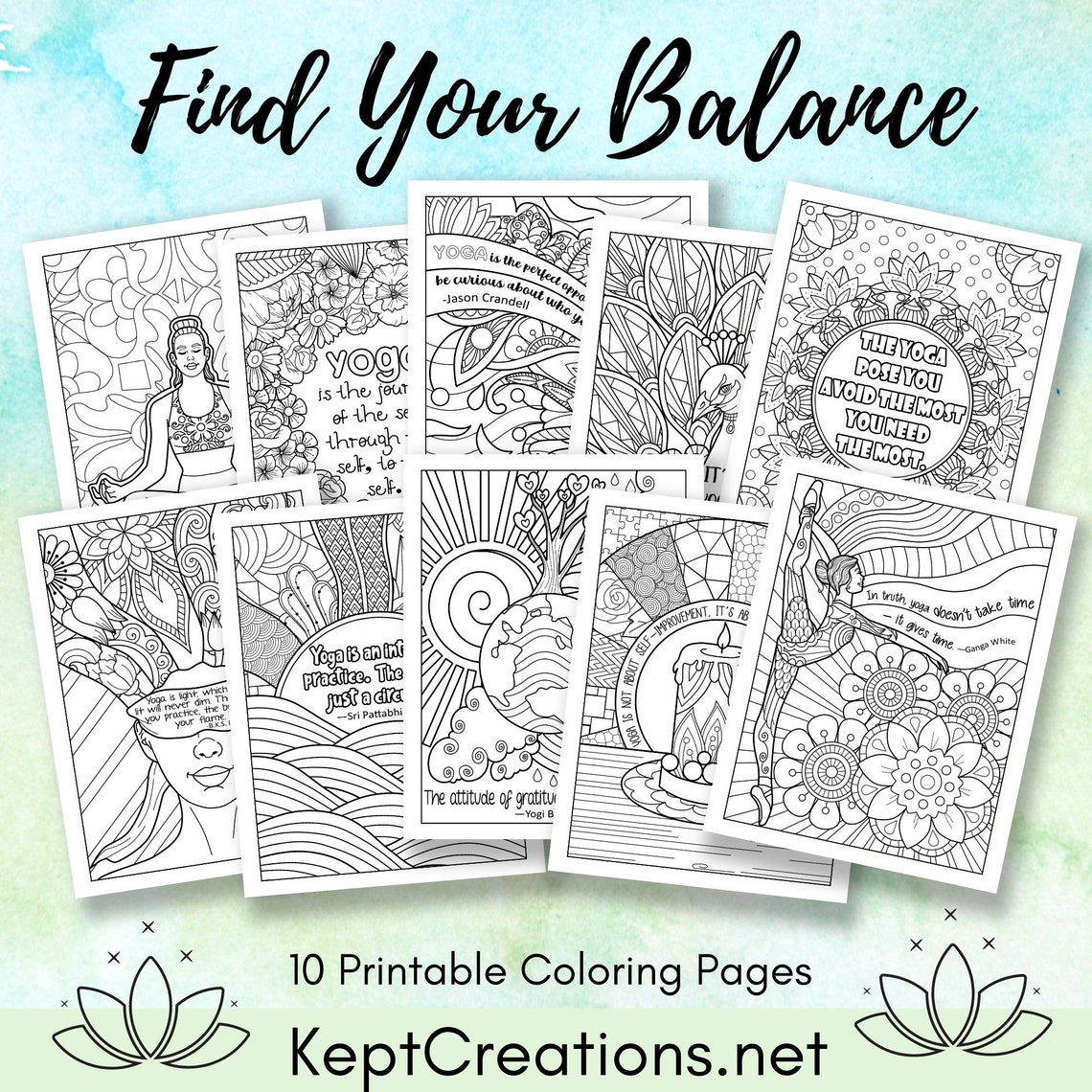 Finding Your Balance Yoga Coloring Pages - Etsy