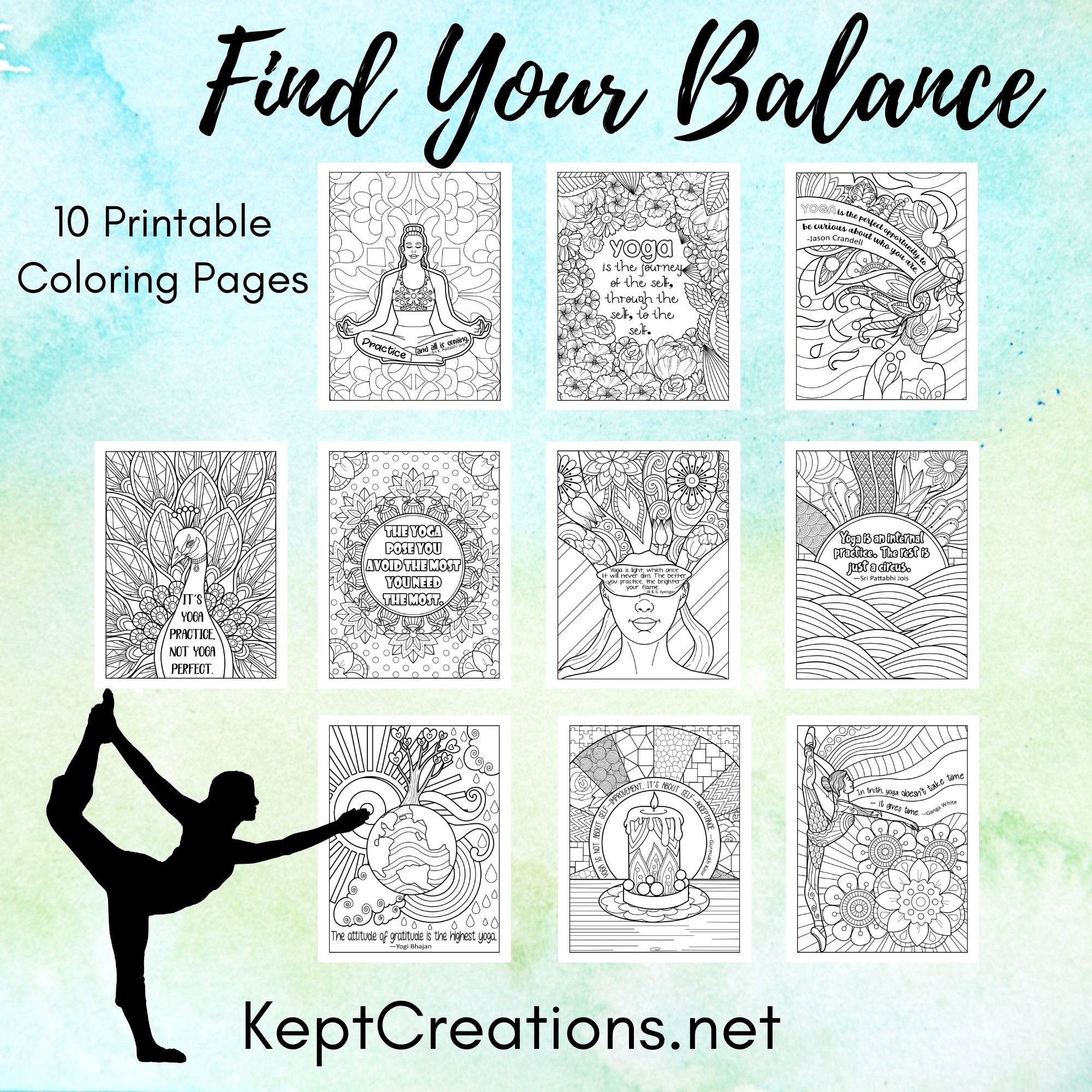 Finding Your Balance Yoga Coloring Pages - Etsy