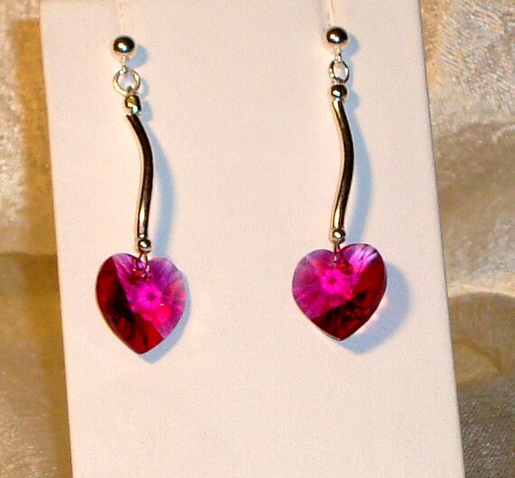 Original Swarovski Crystal Fuchsia Hot Pink Hearts Silver | Etsy