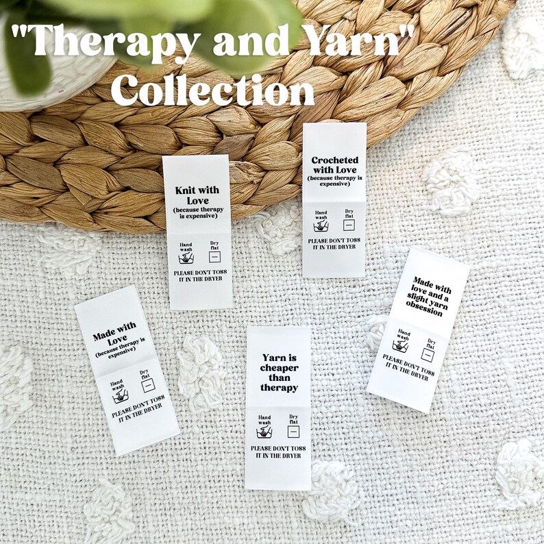 Therapy and Yarn Label Multipack - Funny Knit & Crochet Labels for ...