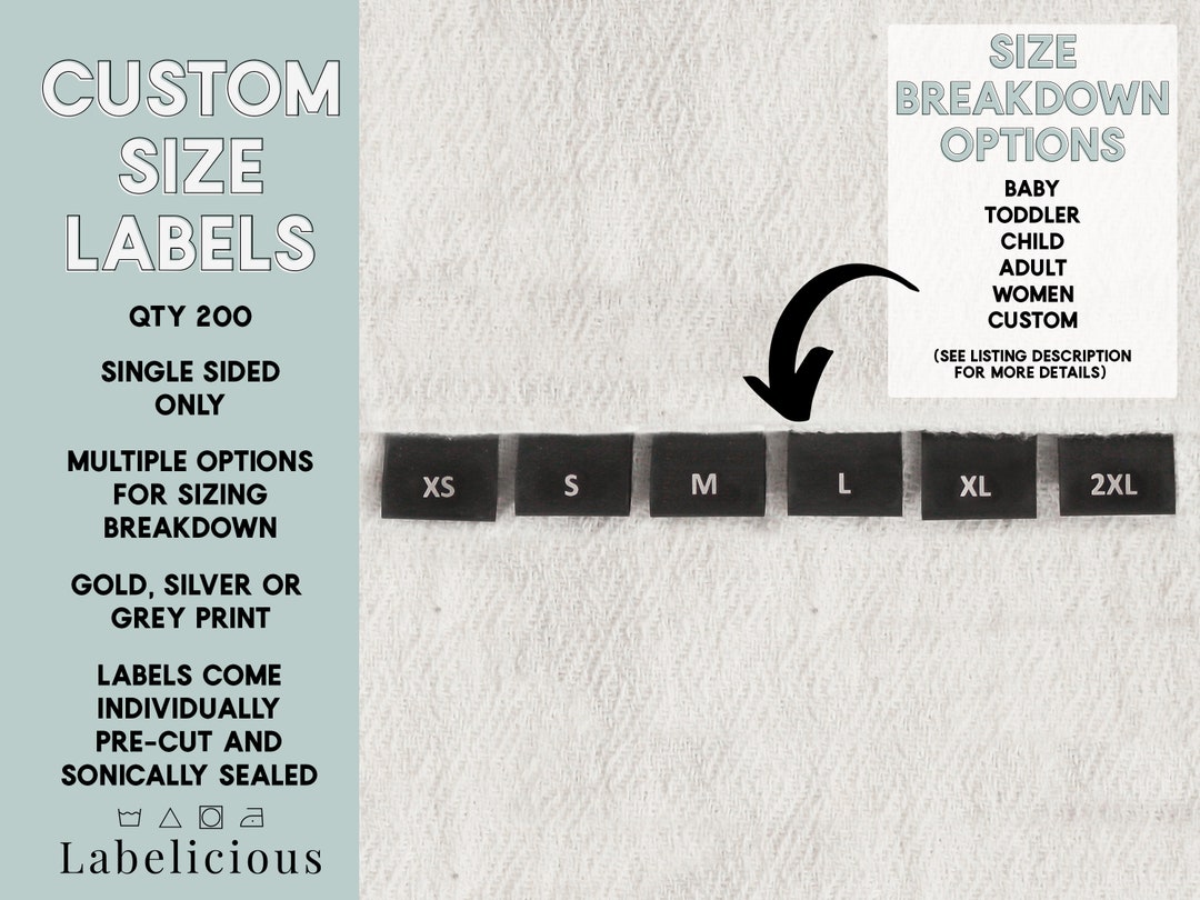 Custom Black Size Labels Baby Size Labels Toddler Size Labels Children ...