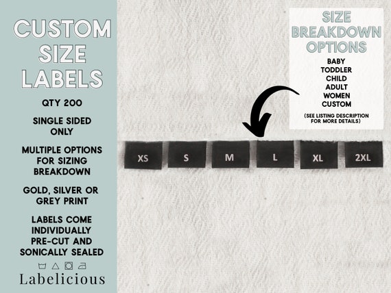 Custom Black Size Labels Baby Size Labels Toddler Size - Etsy