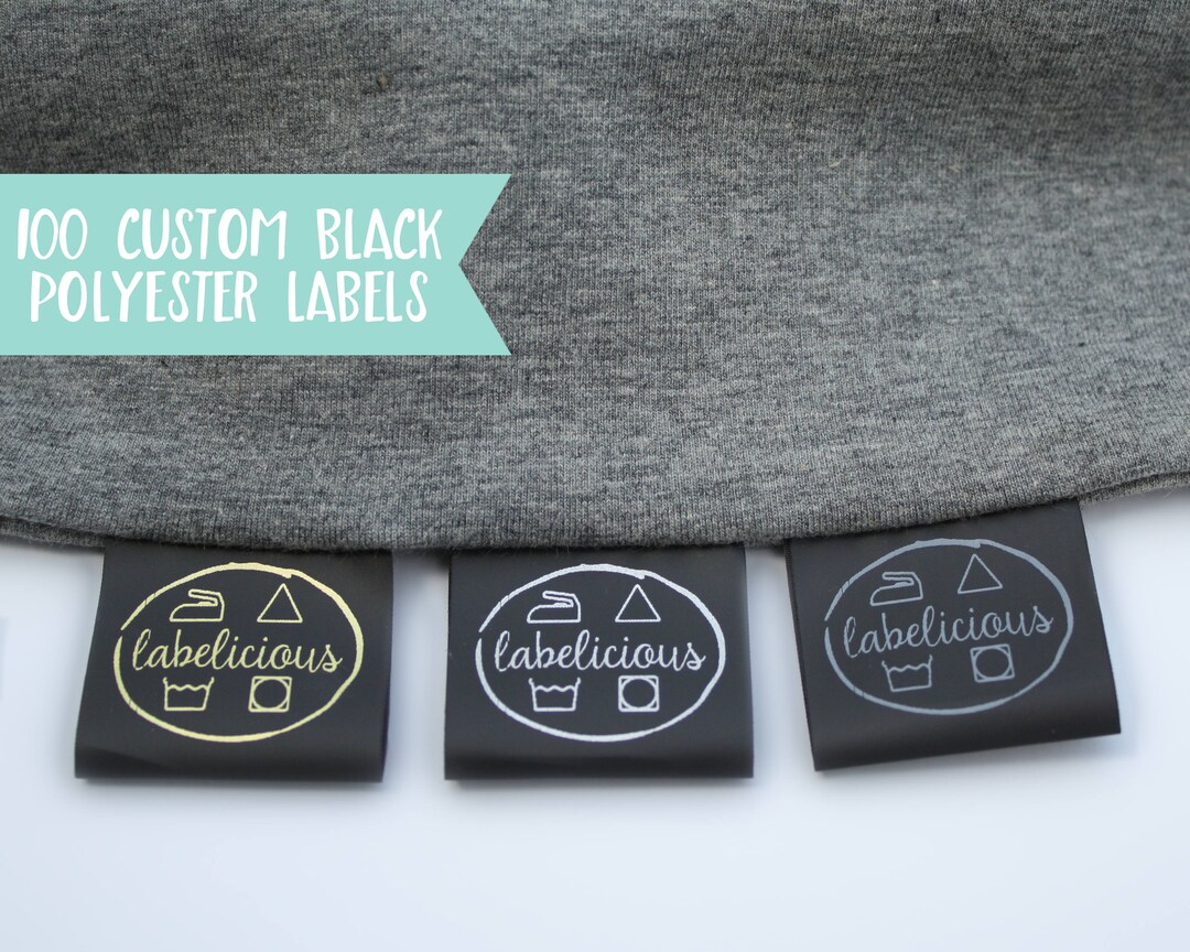 Custom Brand Label Custom Black Fold Over Polyester Label Fold Over ...