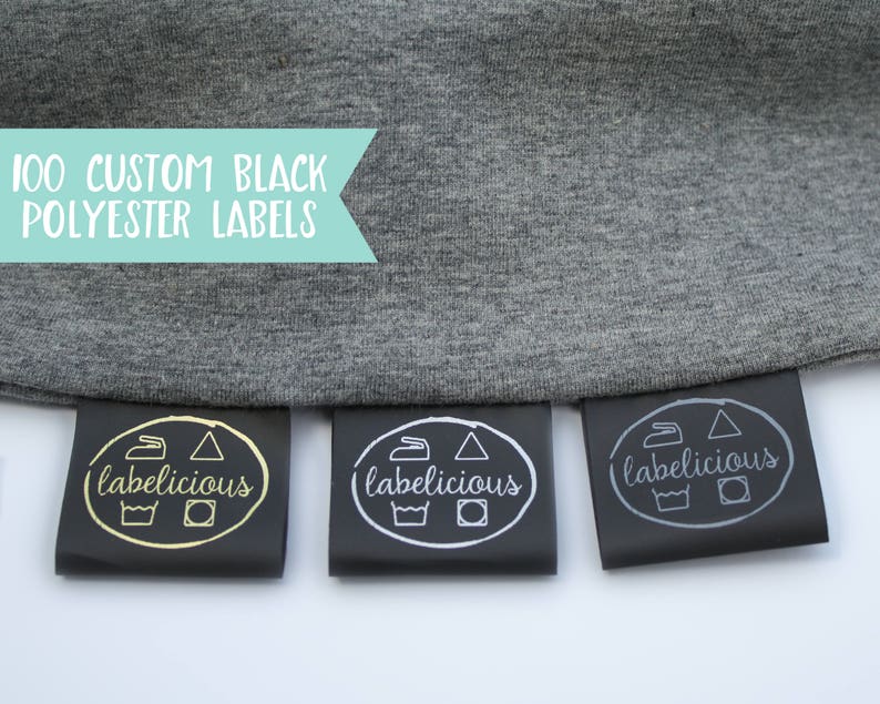 Custom Brand Label Custom Black Fold Over Polyester Label | Etsy