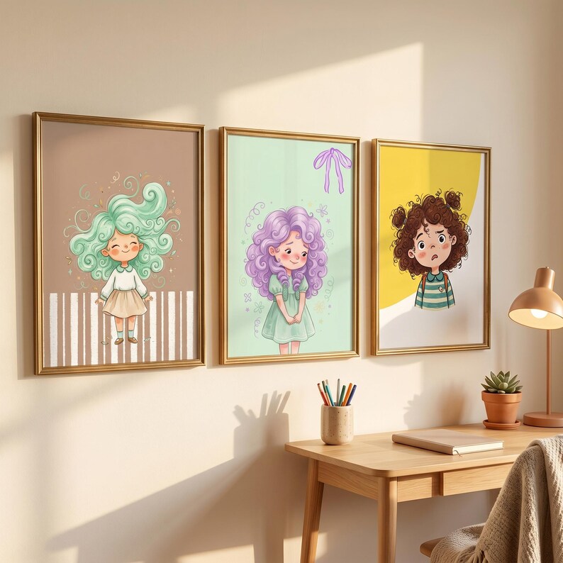 Whimsical Curly Hair Girl Clipart Set, Storybook Character Prints ...