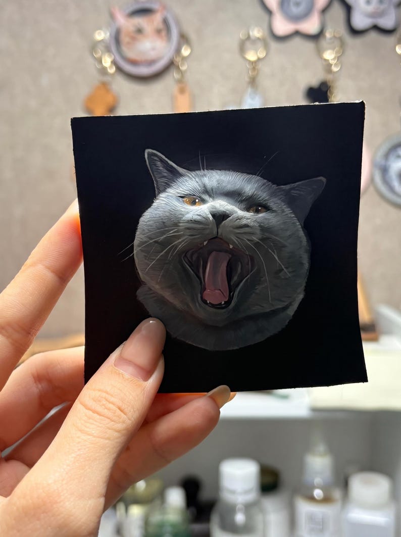 Custom Leather Cat Portrait Keychain, 3D Hand Carved Photo Charm ...