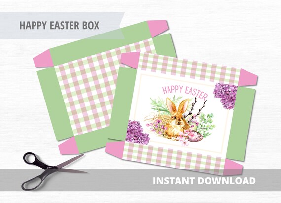 Happy Easter Box Template-printable Easter Box-rabbit & Flower | Etsy