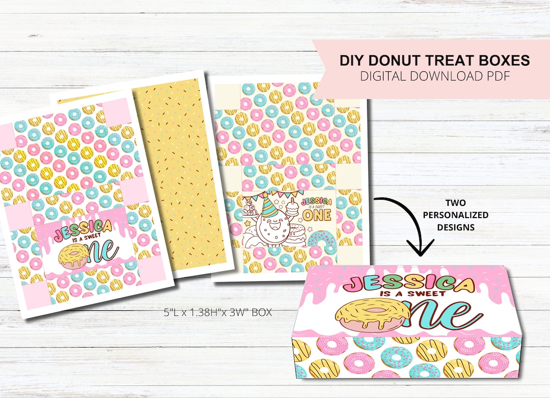 Donut Printable Box Template-sweet One Favor Treat Box-birthday Party ...