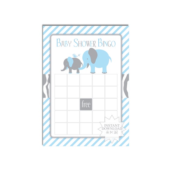 Blue Elephant Baby Shower Bingo-Baby Shower Games-Baby Boy Shower Bingo ...