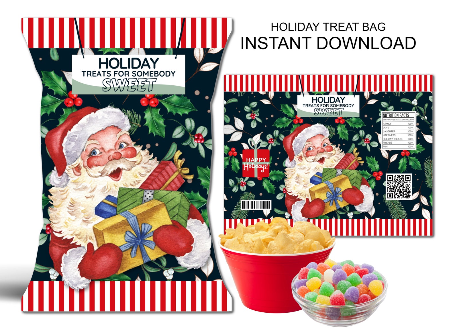 Santa Bag of Treat Wrapper-holiday Bag of Chips Label-christmas Potato ...