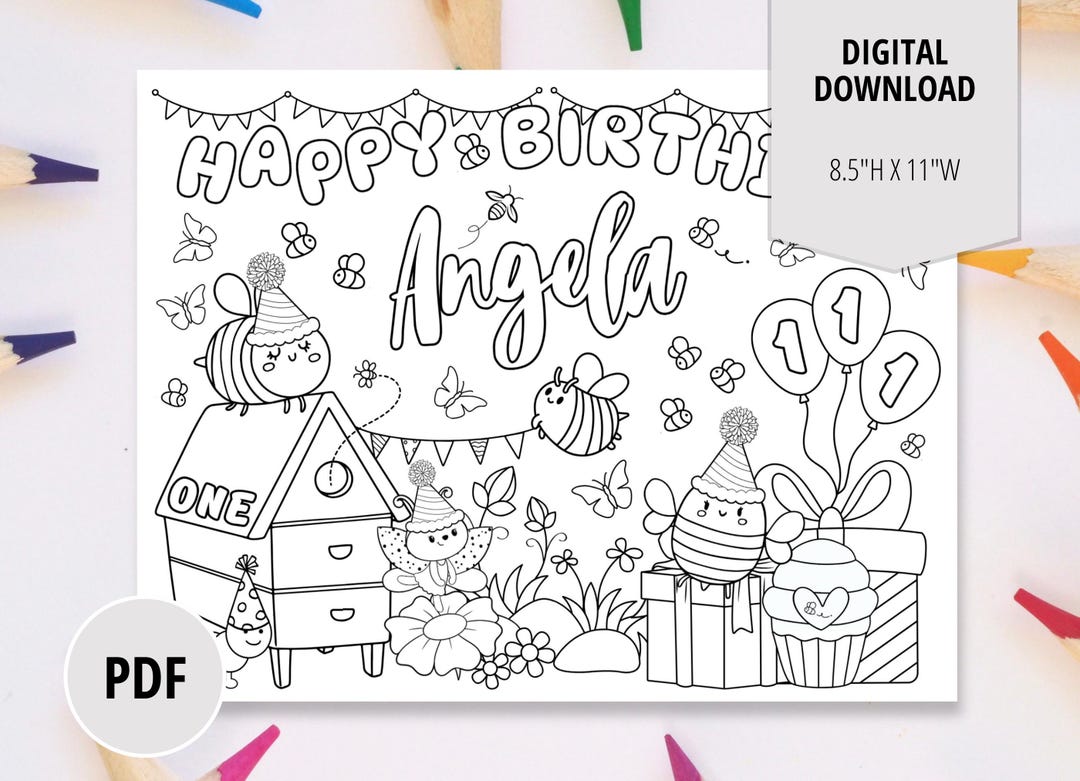 Bee Birthday Party Coloring Page-bee Coloring Sheet Party Favor-digital ...