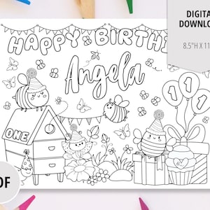 Bee Birthday Party Coloring Page-bee Coloring Sheet Party Favor-digital ...