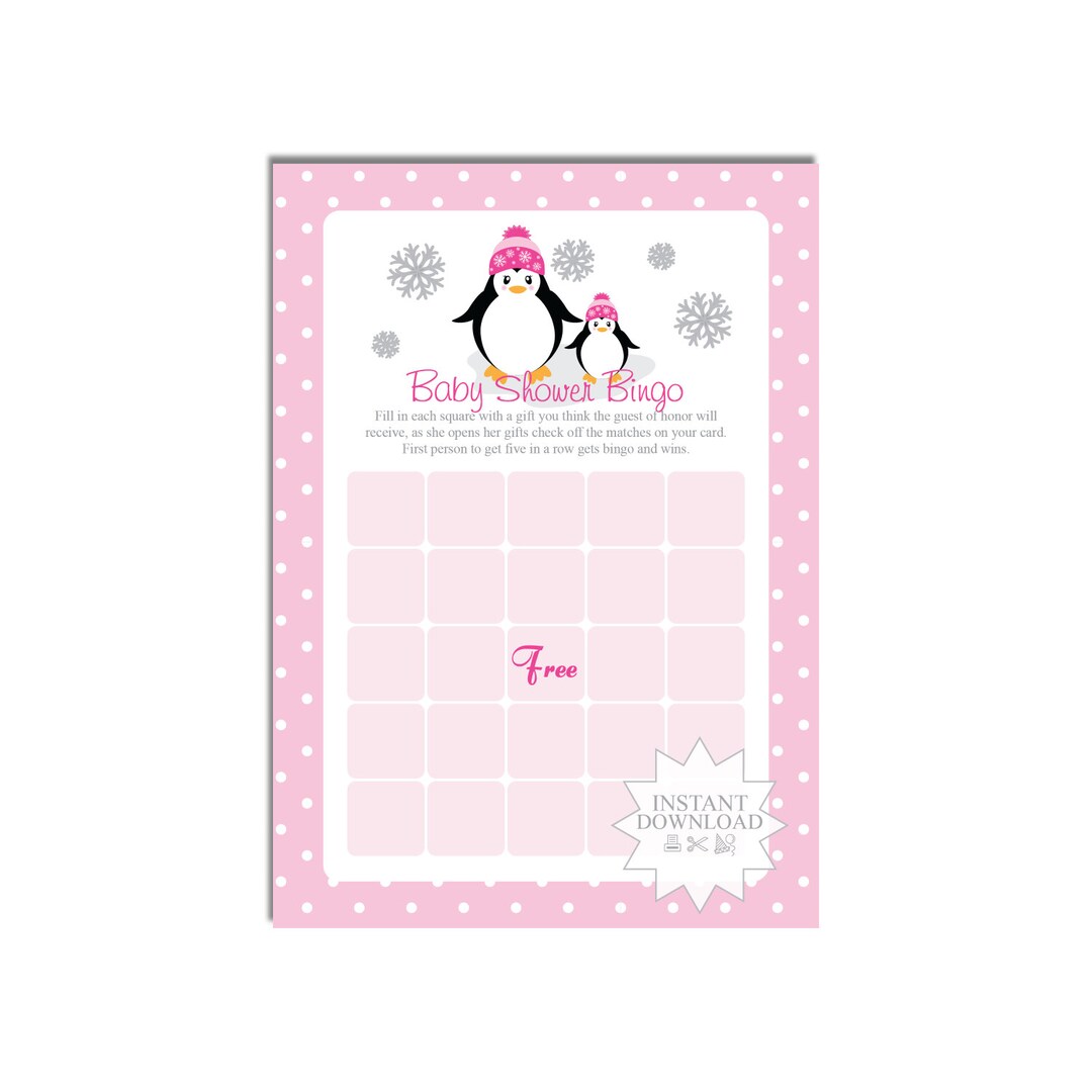 Penguin Baby Shower Bingo-baby Girl Shower Games-pink & Grey Baby ...