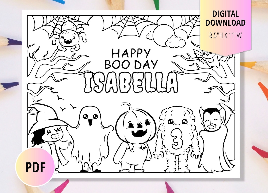 Happy Boo Birthday Party Coloring Page-kids Printable Activity Placemat ...