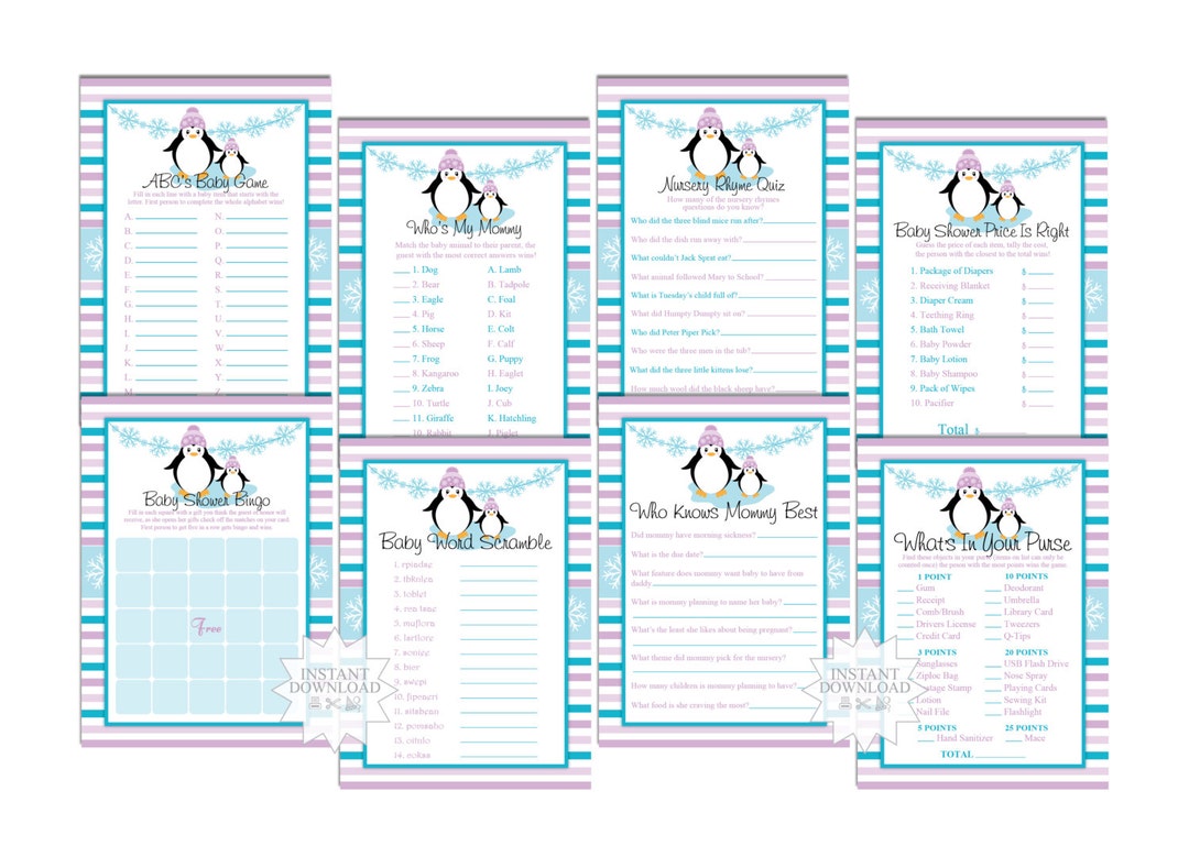 Penguin Baby Shower Game Set-winter Baby Shower Games-baby Shower Game ...