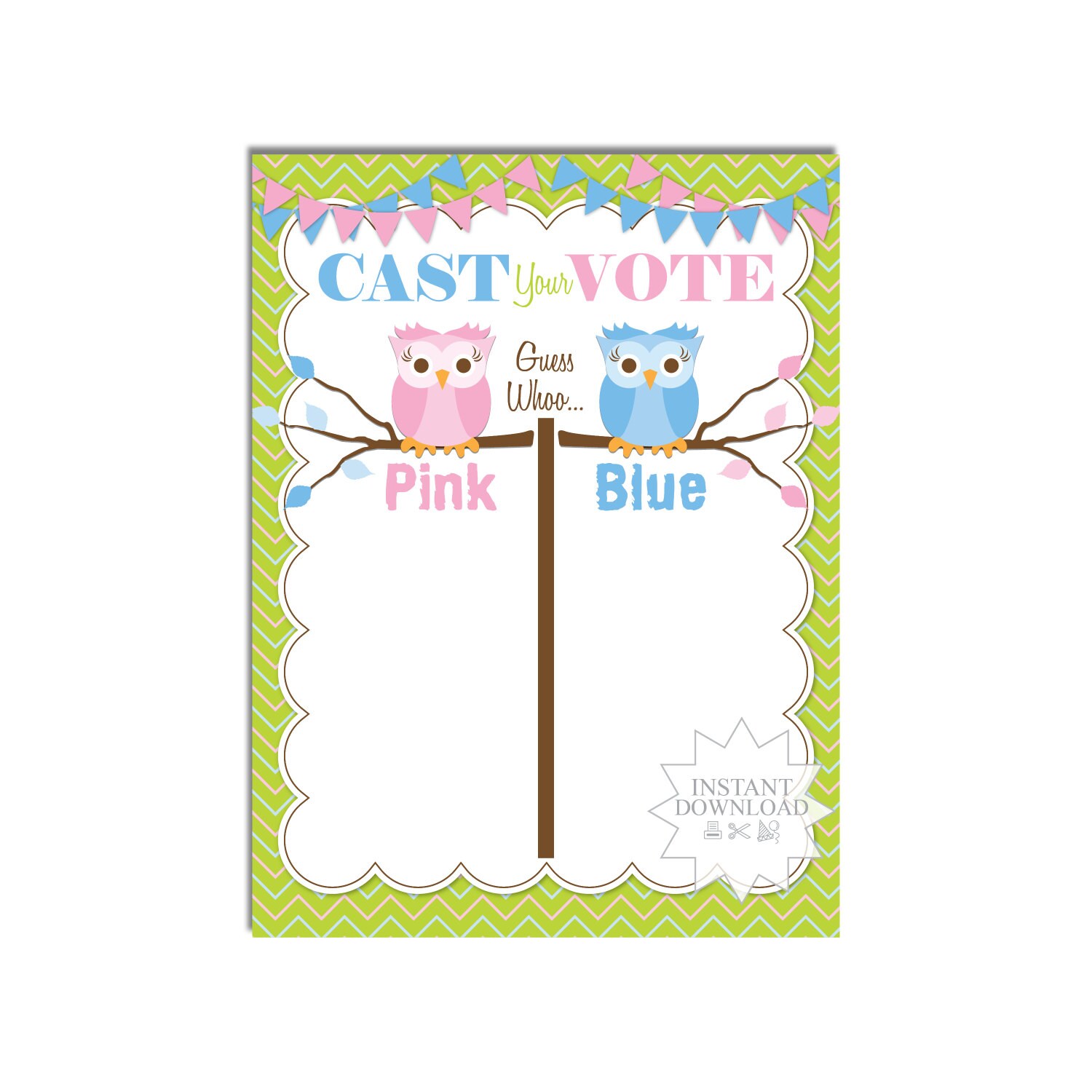 Owl Gender Reveal Voting Poster-Blue & Pink Voting Poster-Cast | Etsy