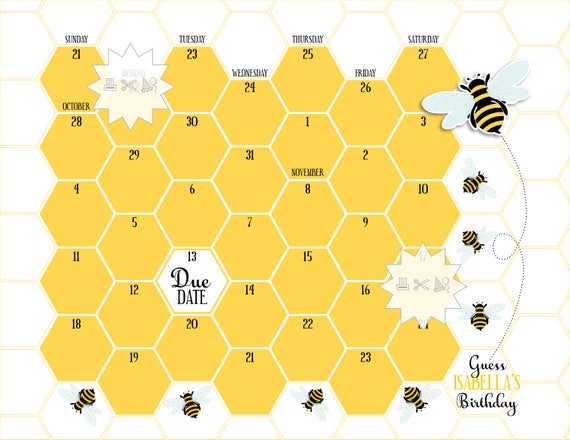 Bumble Bee Baby Shower Calendar-Black & Yellow Baby Boy Shower | Etsy