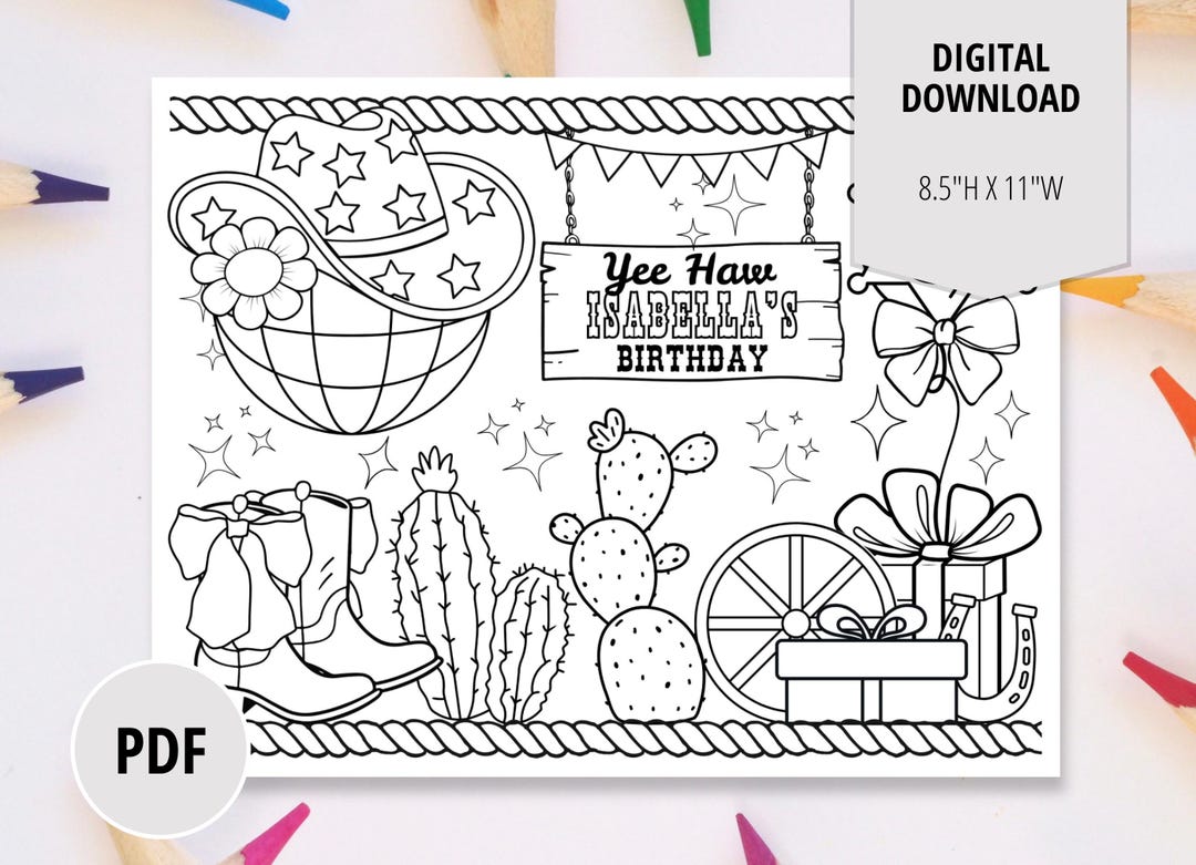 Disco Cowgirl Birthday Party Coloring Page-western Coloring Sheet Party ...