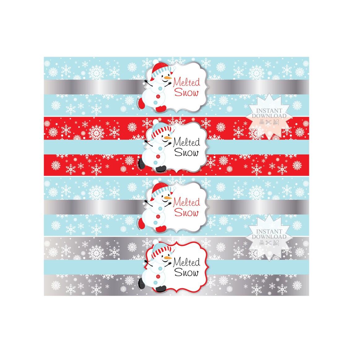 Snowman Water Bottle Label-melted Snow Water Labels-drink - Etsy