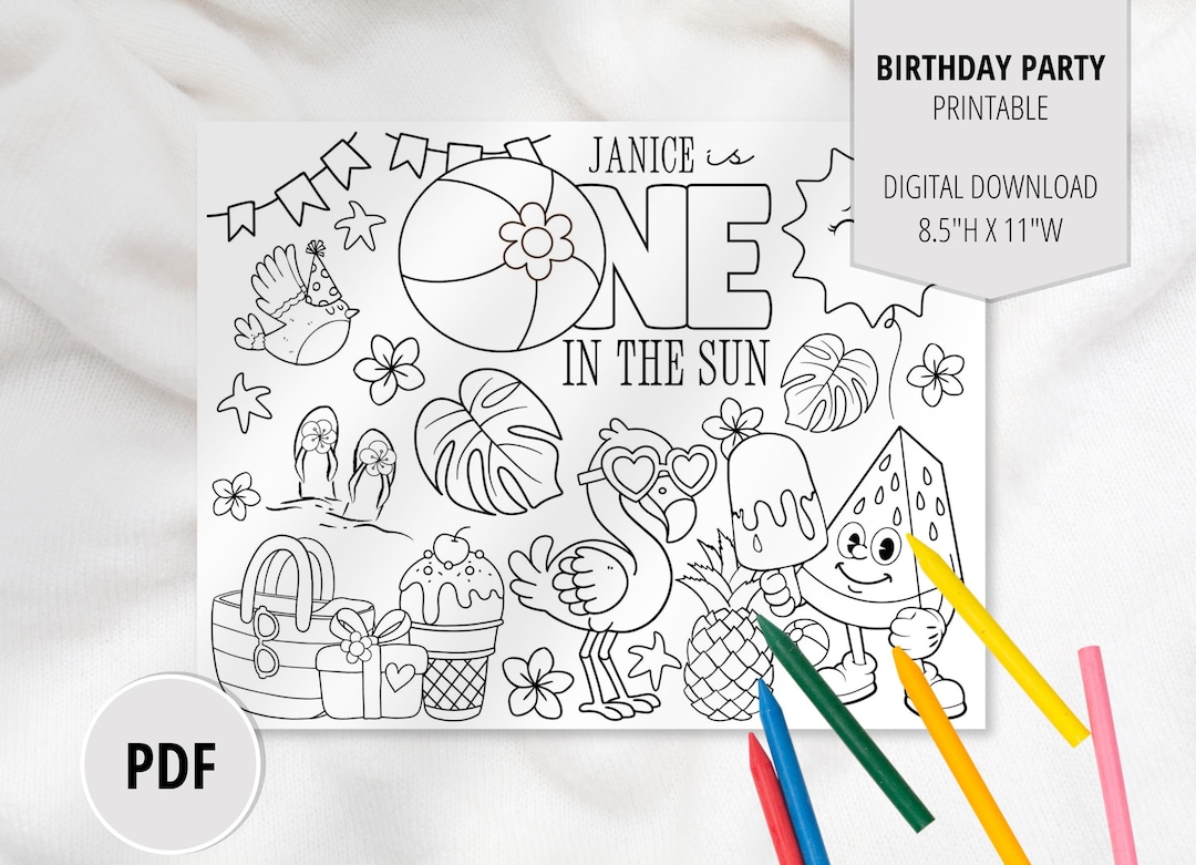 One in the Sun Birthday Party Coloring Page – Fun in the Sun Coloring ...