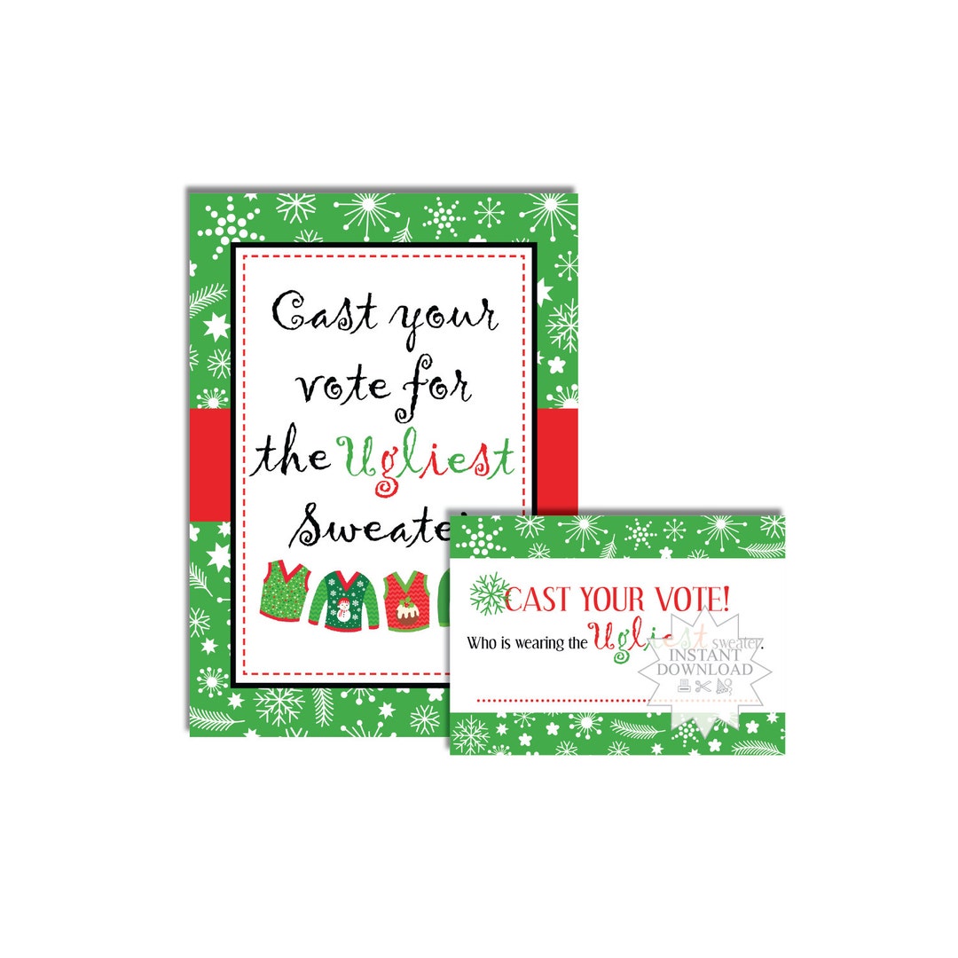 Ugly Sweater Voting Cards-christmas Voting Card-knit Sweater Voting ...
