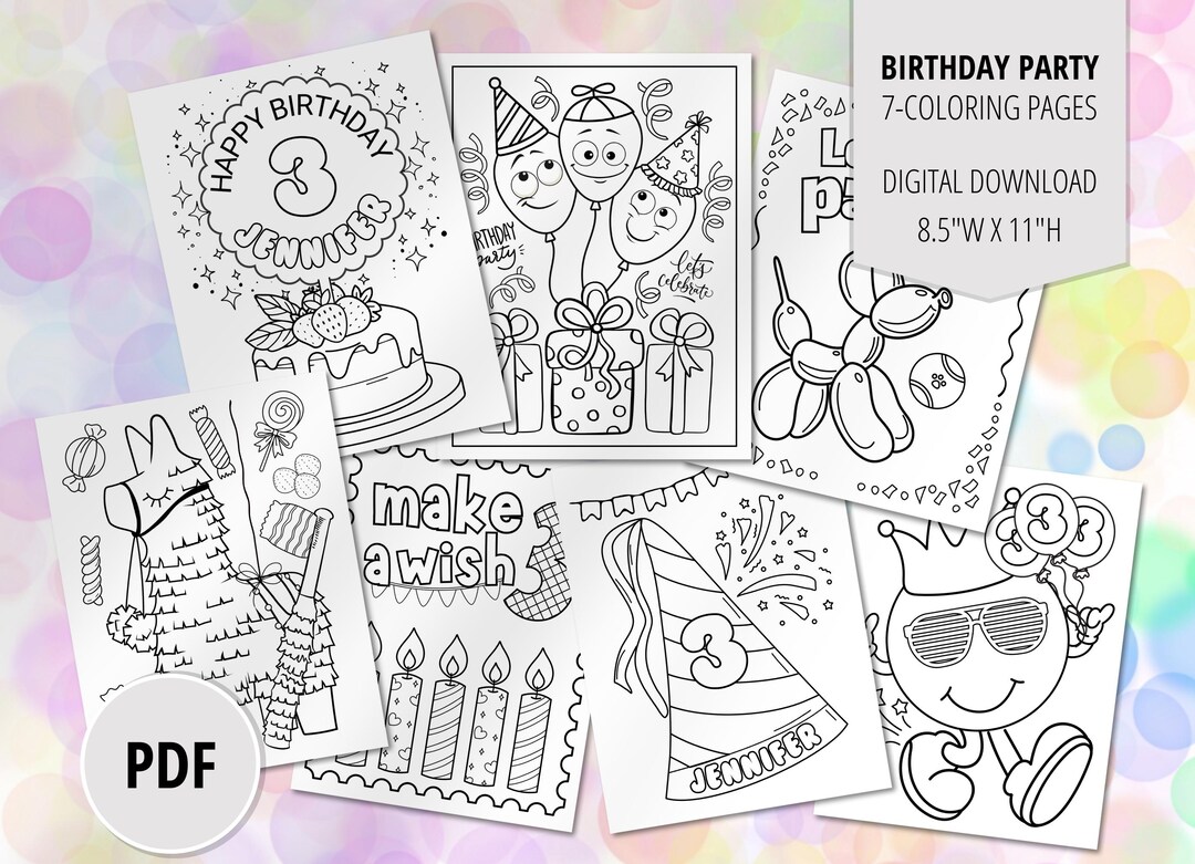 Personalized Birthday Coloring Pages –kids Birthday Party Activity - 7 ...