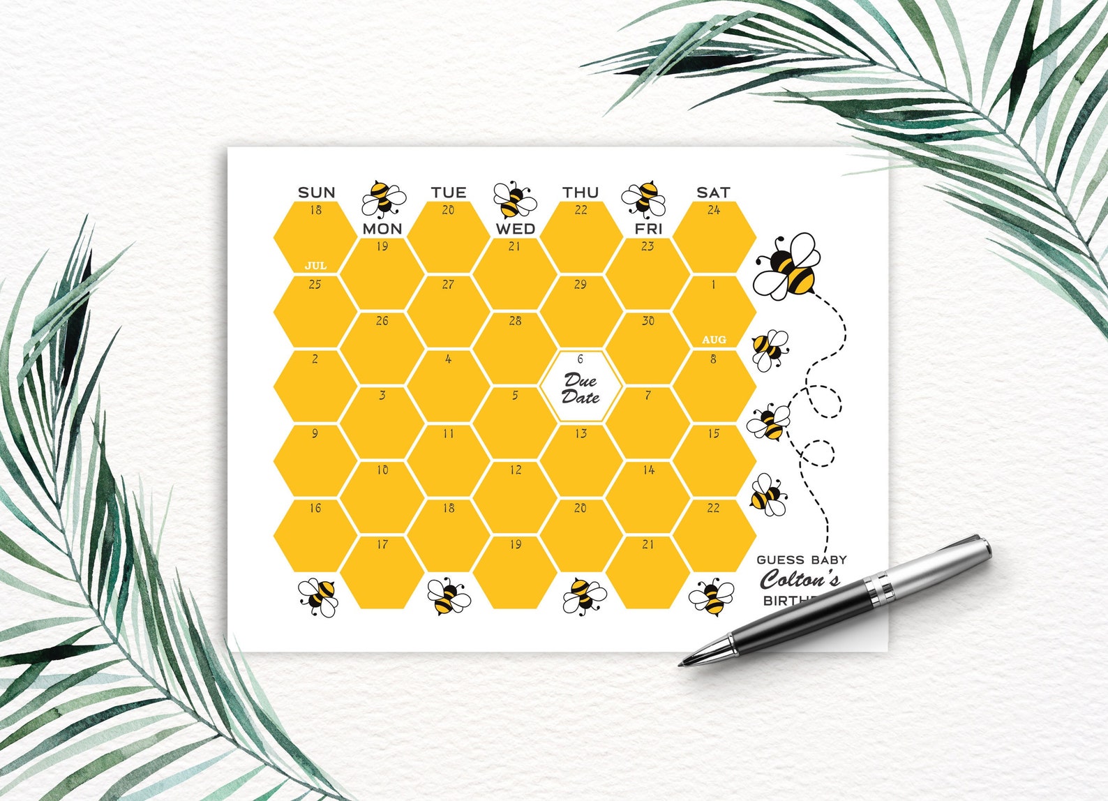 Bumble Bee Baby Shower Calendar-black & Yellow Baby Boy Shower ...