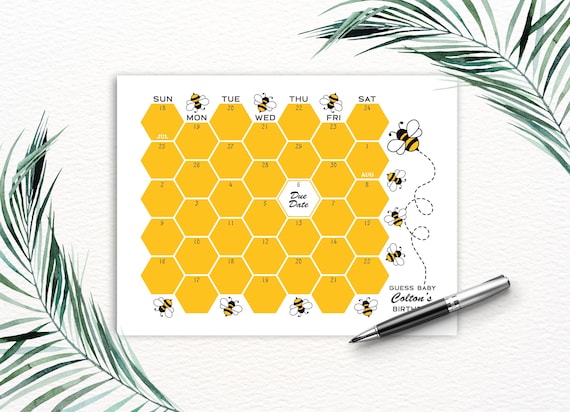 Bumble Bee Baby Shower Calendar-Black & Yellow Baby Boy Shower ...
