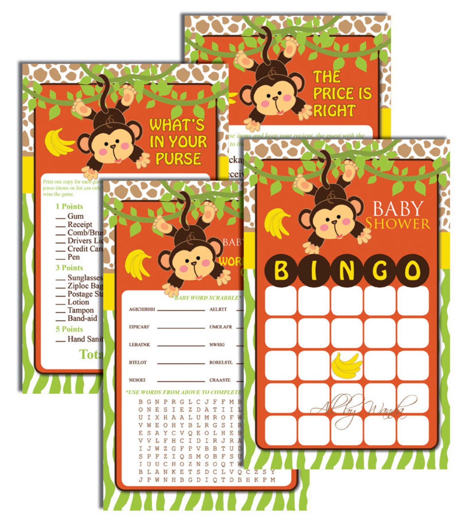 Monkey Baby Shower Games-Safari Animal Baby Shower | Etsy