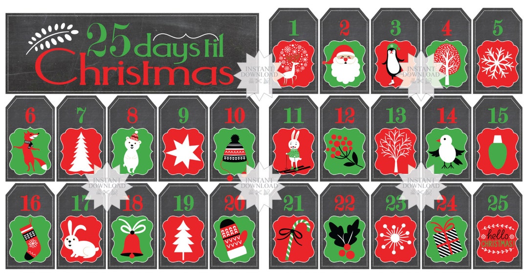 Christmas Countdown Advent Calendar Tags-chalkboard Advent Calendar ...