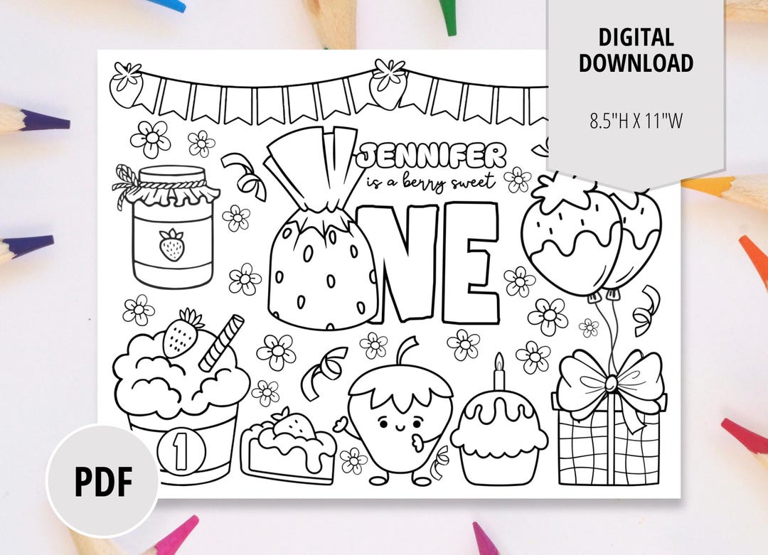 Berry Sweet Birthday Party Coloring Page-strawberry Coloring Sheet ...