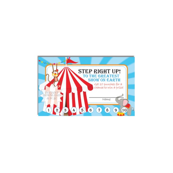 Circus Punch Card-Circus Prize Card-Carnival Game Card-Raffle ...