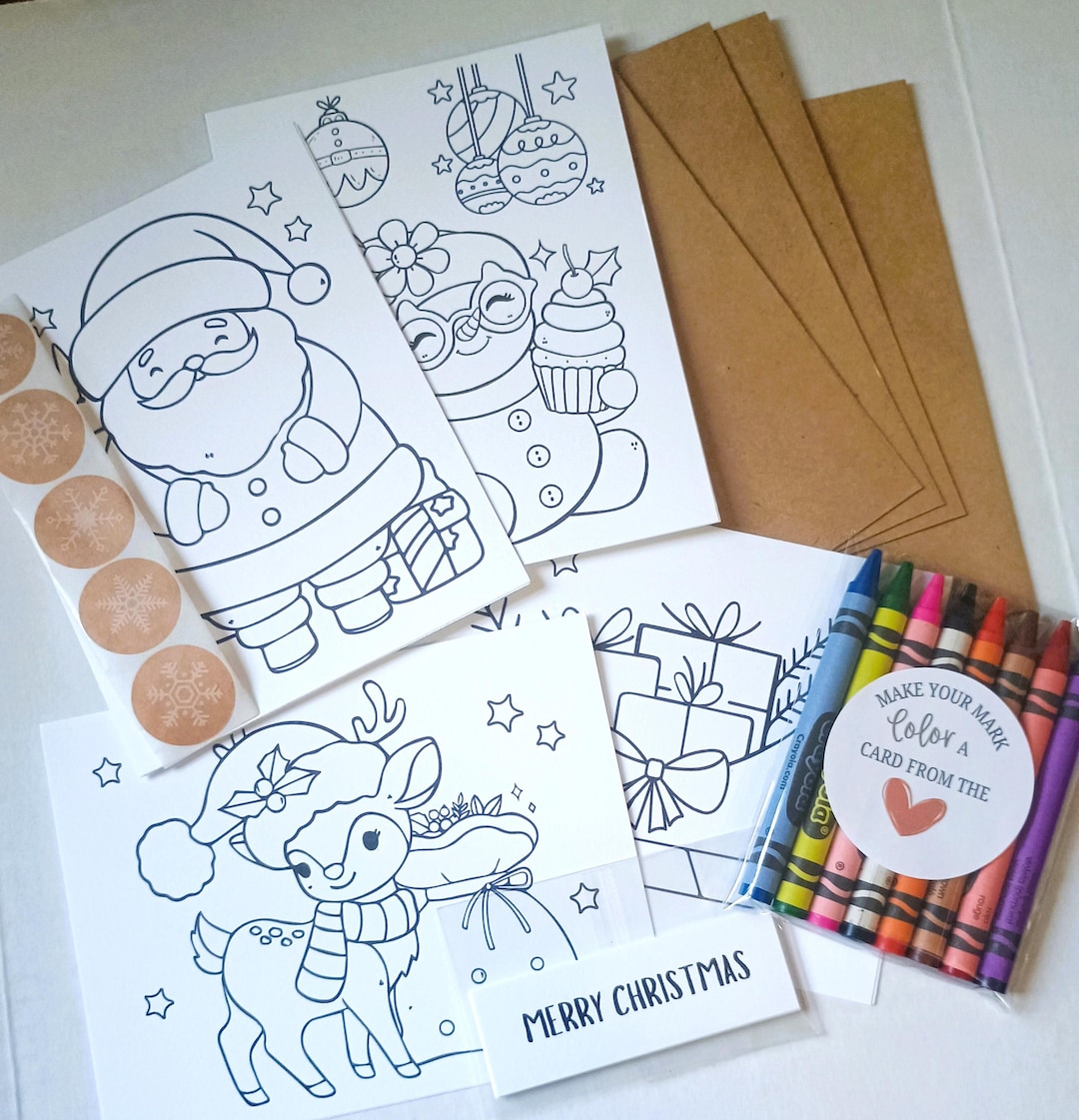 Personalized Holiday Coloring Greeting Card Set-kids Color in Christmas ...