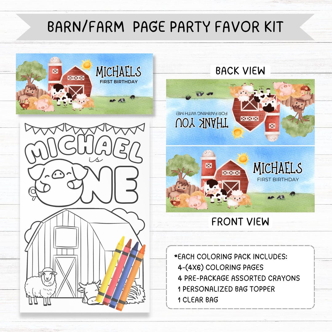 Barnyard/farm Theme Coloring Pages Kit-personalized Birthday Party Mini ...