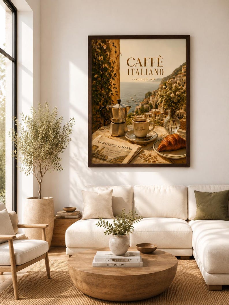 Italian Coffee Poster, Amalfi Coast Print, Mediterranean Kitchen Decor ...