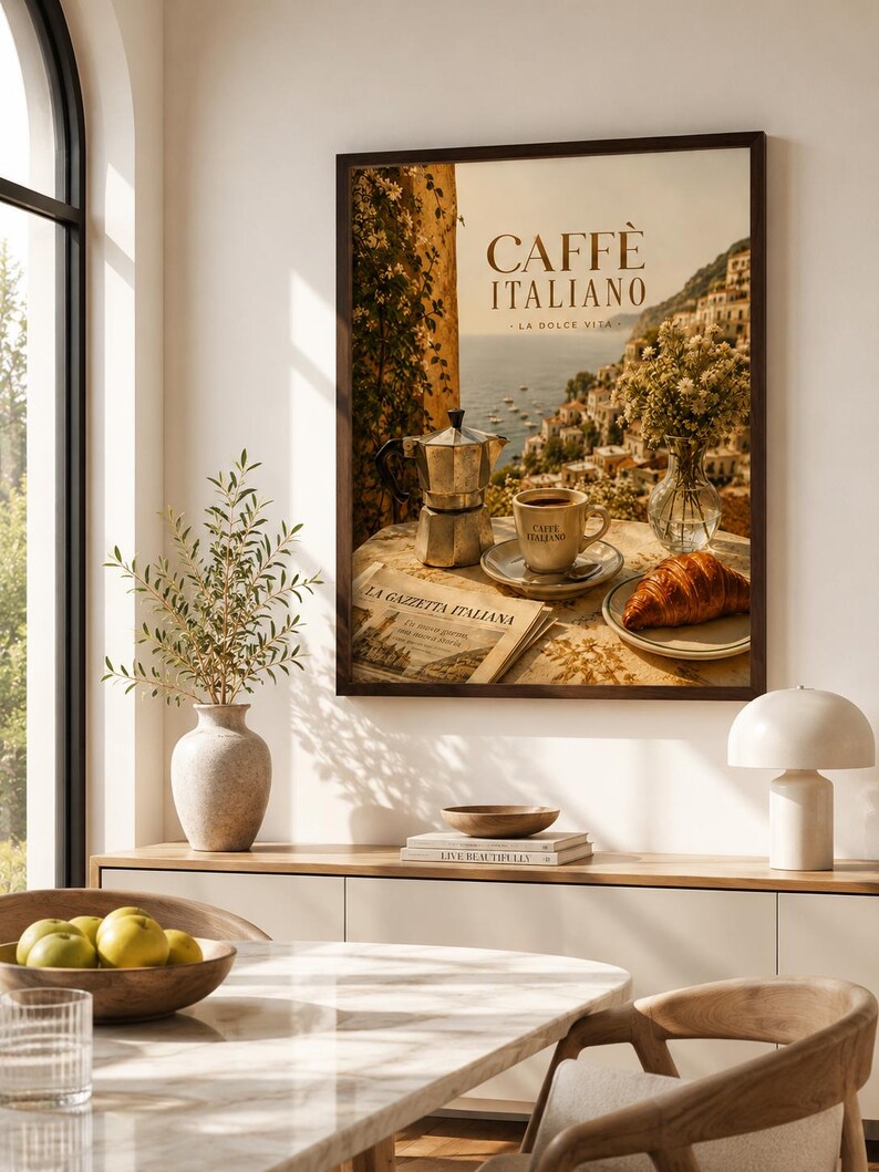 Italian Coffee Poster, Amalfi Coast Print, Mediterranean Kitchen Decor ...