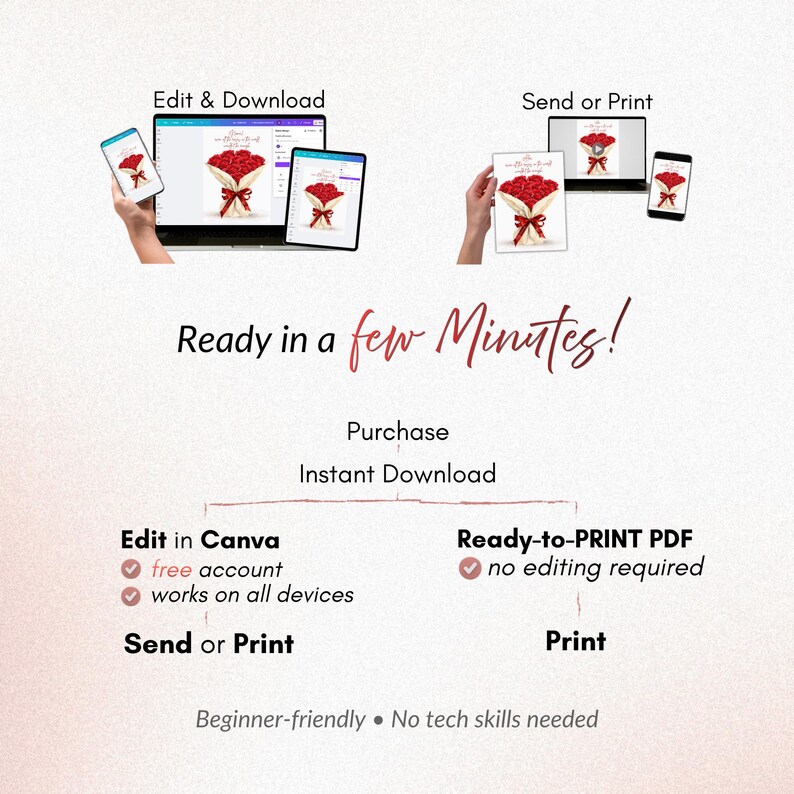 Roses Bouquet Card Template, Editable Printable & Animated Video, Love ...