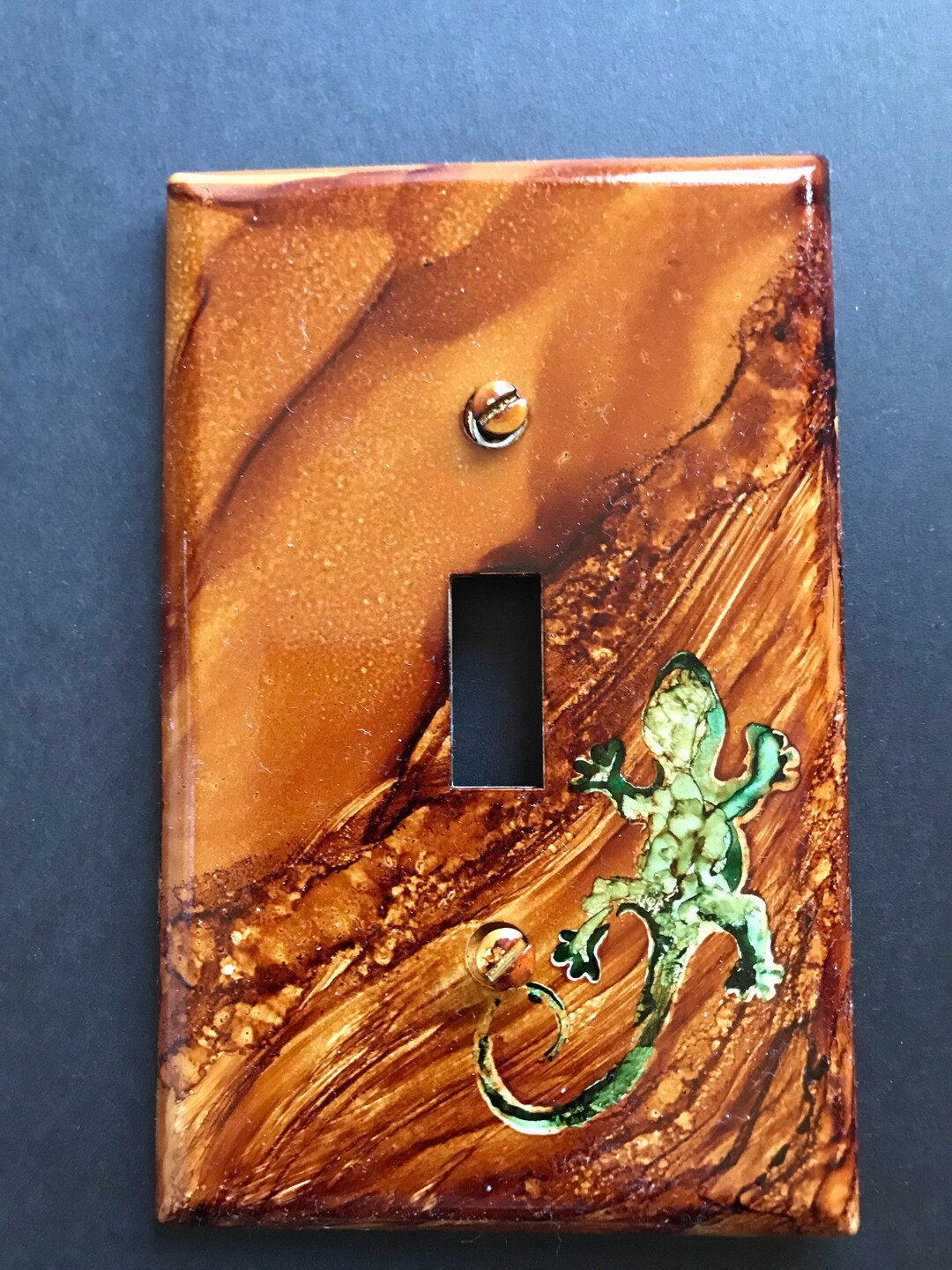 Gecko, Turquoise & Desert Sandstone Switch Plate - Hand Painted Wall ...