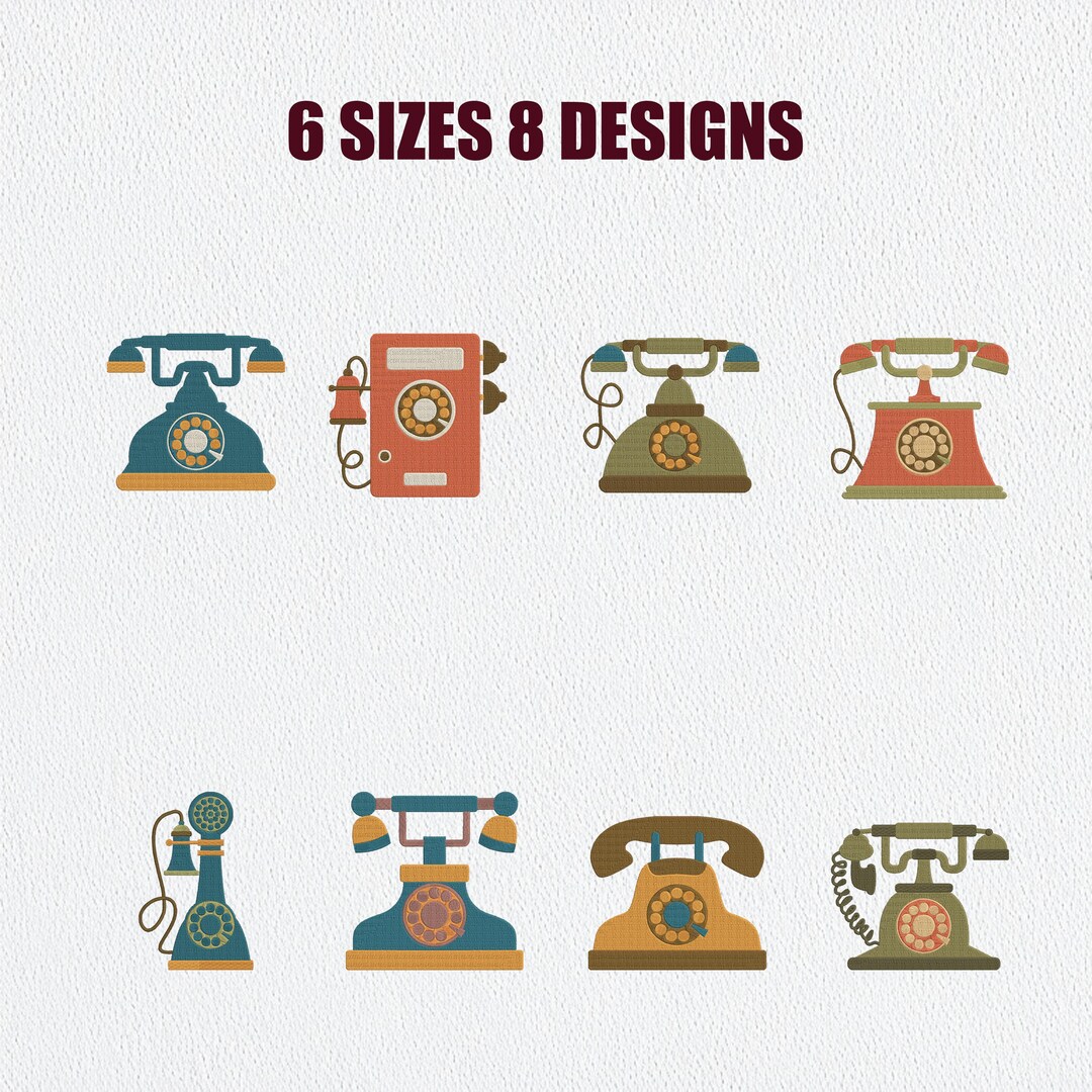 Vintage Telephone Embroidery Design Bundle | Retro Rotary Phone Machine ...