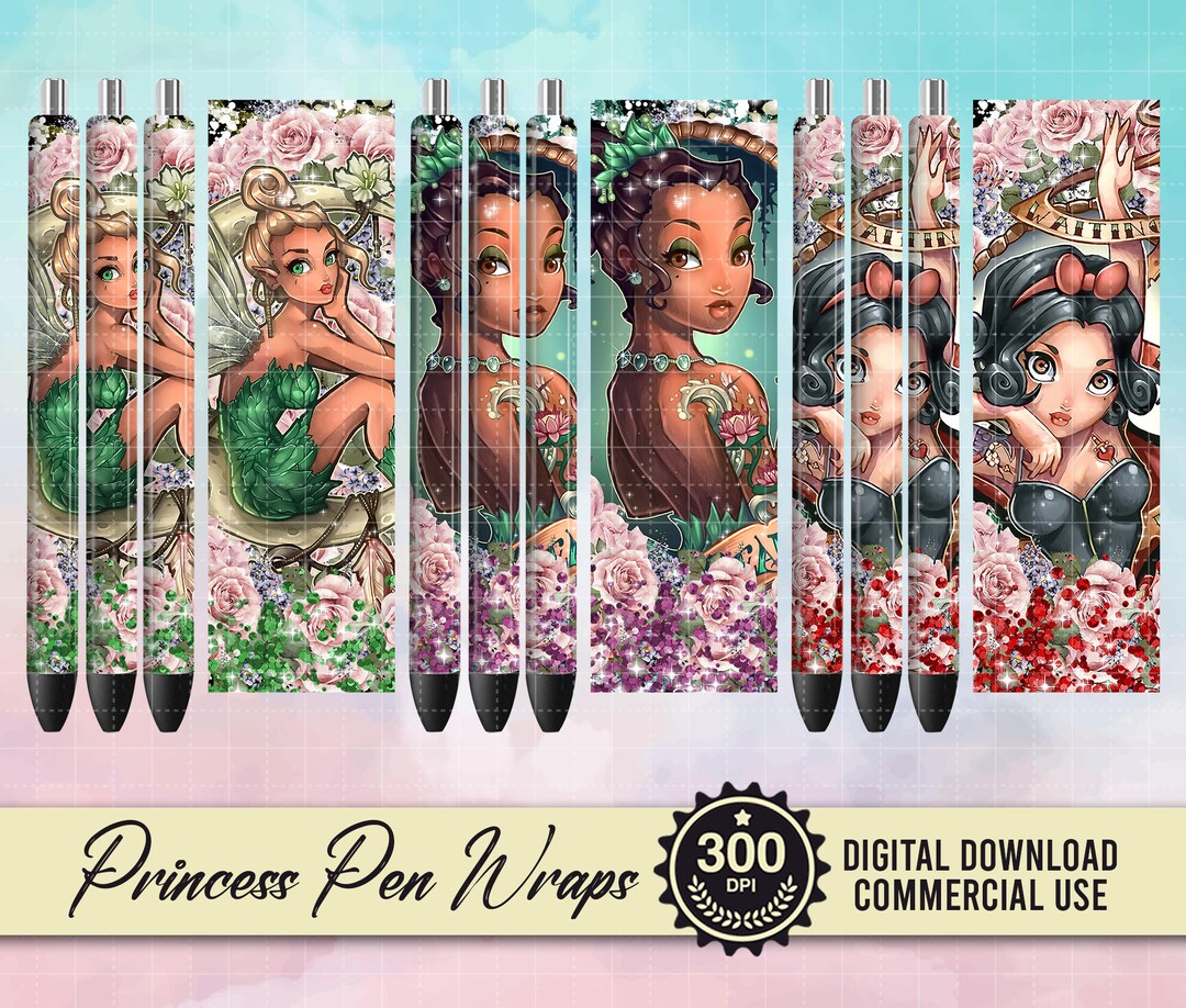 Set 3 of Princess Pen Png Wrap Bundle, Princess Pen Png, Princess Pen ...