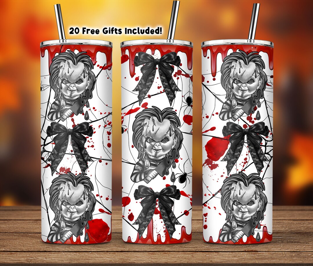 Horror Coquette Bow 20oz Skinny Tumbler Png, Halloween Movie Tumbler ...